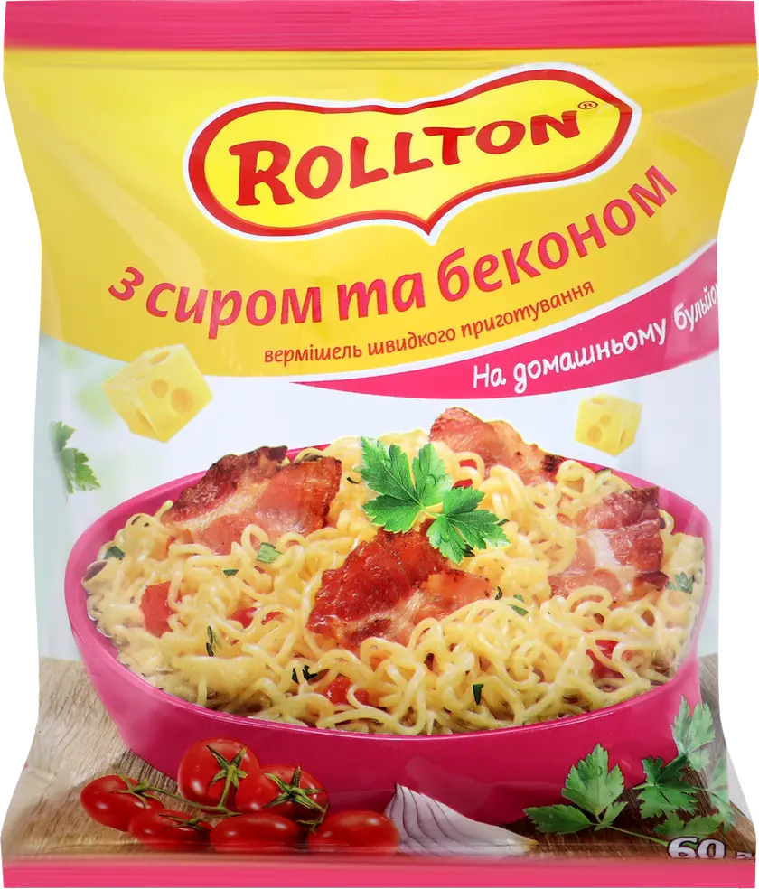Вермишель быстрого приготовления Rollton на домашнем бульоне с сыром и ...